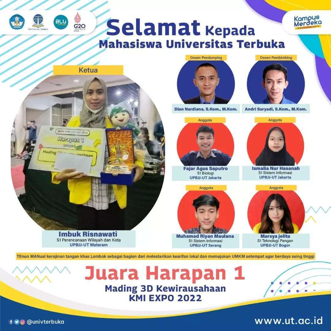 Juara Harapan 1 Mading 3D Kewirausahaan KMI EXPO 2022 – Universitas Terbuka