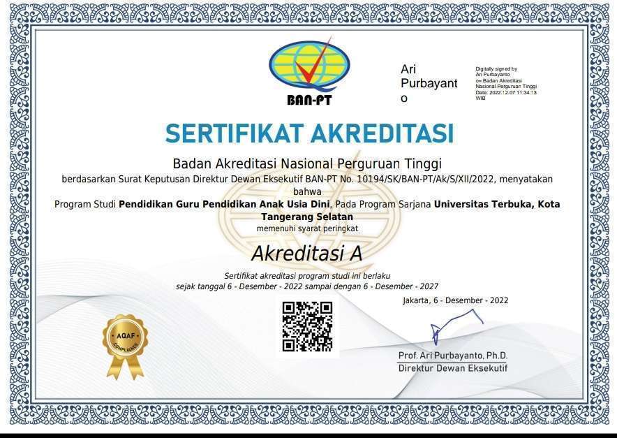 Prodi PG PAUD UT Mendapat Akreditasi A dari BAN PT – Universitas Terbuka