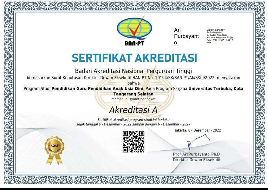 Prodi PG PAUD UT Mendapat Akreditasi A dari BAN PT – Universitas Terbuka